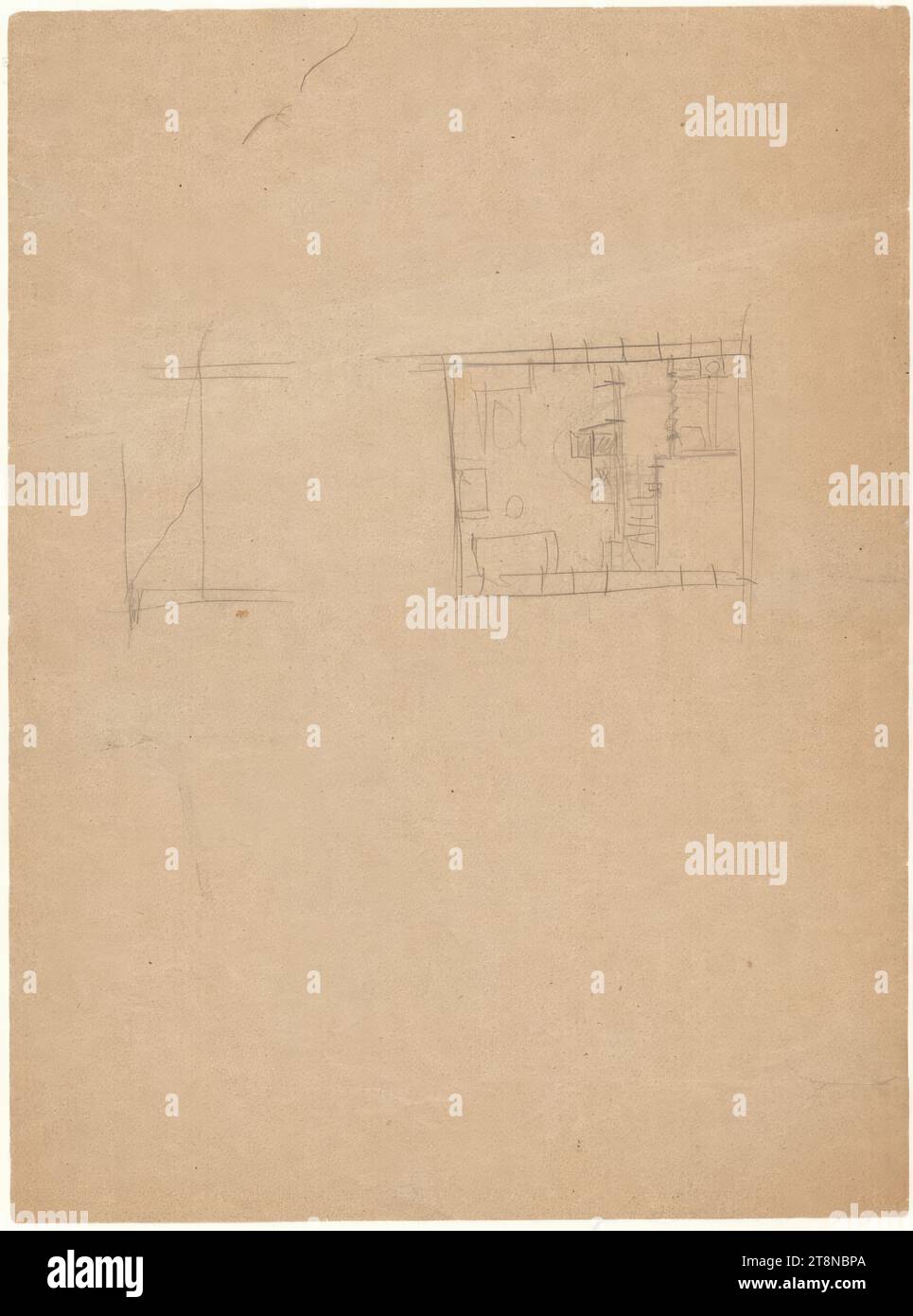Settlement house, ground plan, architectural drawing, paper; Pencil ...