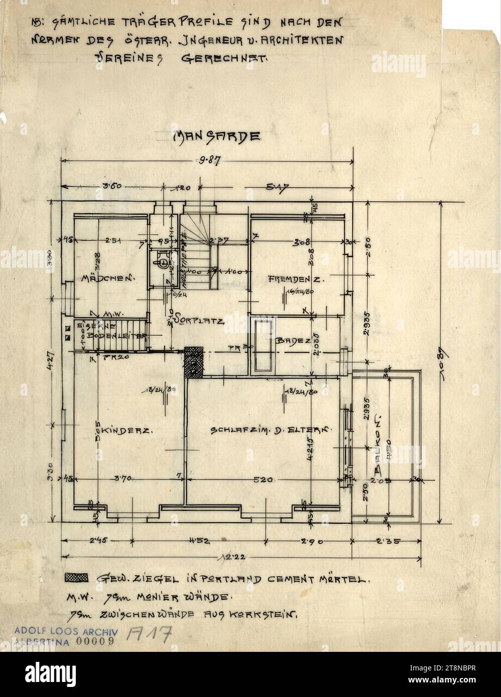 Vienna, Helene Horner house, floor plan of the attic, 1913 ...