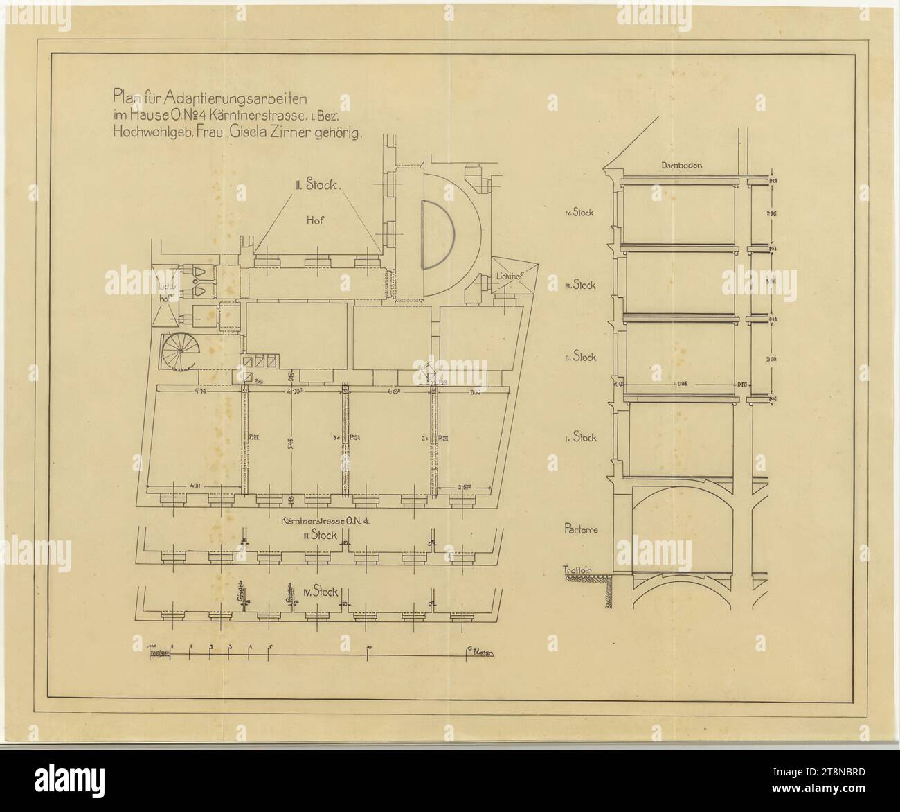 Vienna, house Kärntnerstraße 4, floor plan and section, architectural ...