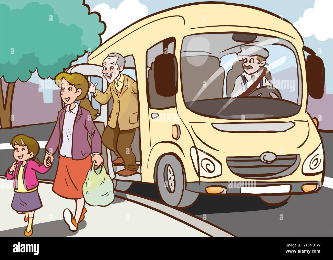 people getting out of the vehicle cartoon vector illustration Stock ...