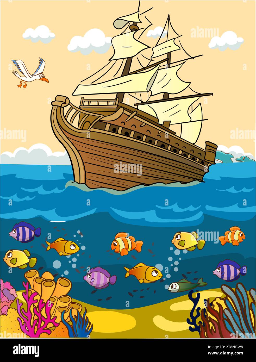vector illustration of old ship at sea Stock Vector Image & Art - Alamy