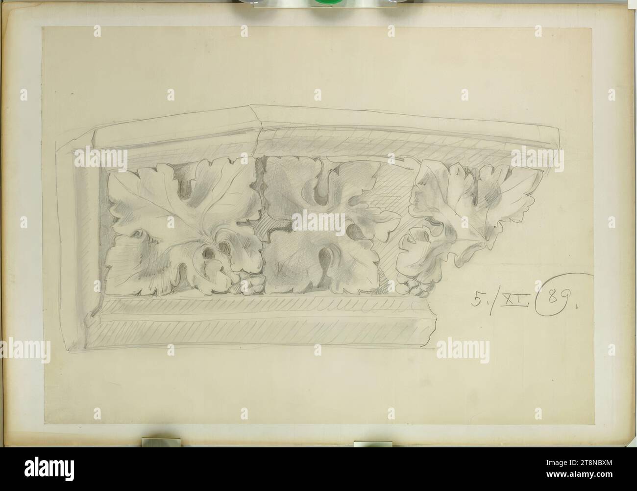 Gothic leaf frieze, oblique view, 1889, architectural drawing, paper, medium thickness; Pencil ...