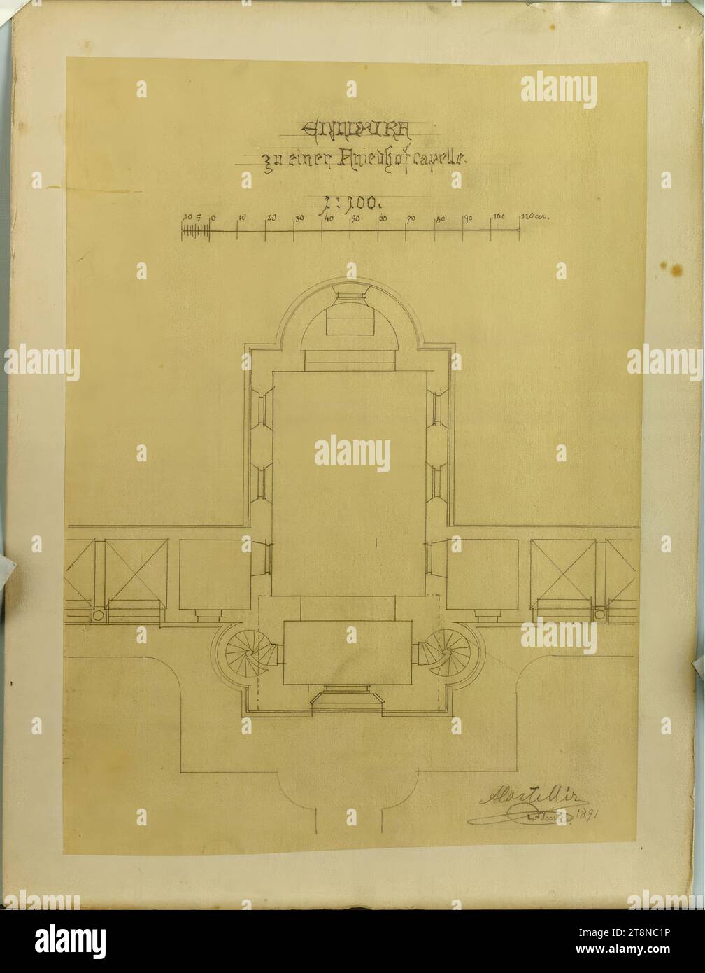 Draft for a cemetery chapel, ground plan, Alfred Castelliz (Celje 1870 ...
