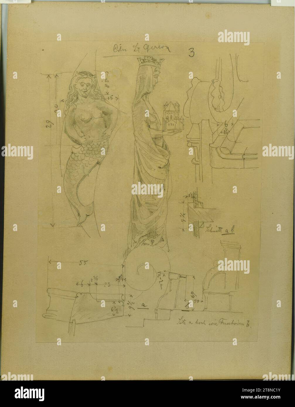 Cologne, St. Gereon, details of the choir stalls, ground plan ...