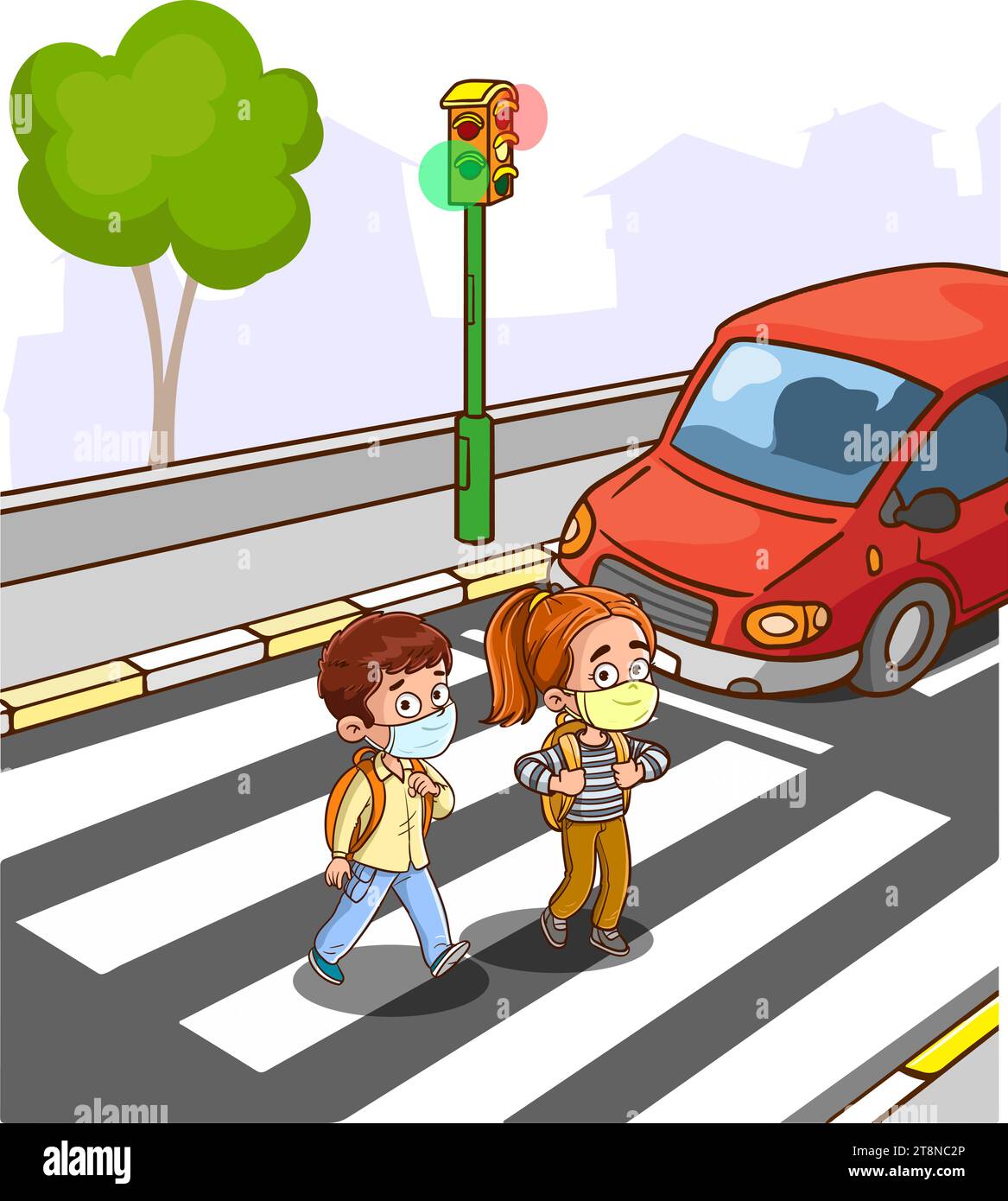People on street. Pedestrian crossing road on crosswalk with street ...