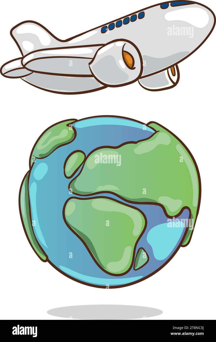 Airplane in sky. Flying civil aircraft transport in clouds vector flat ...