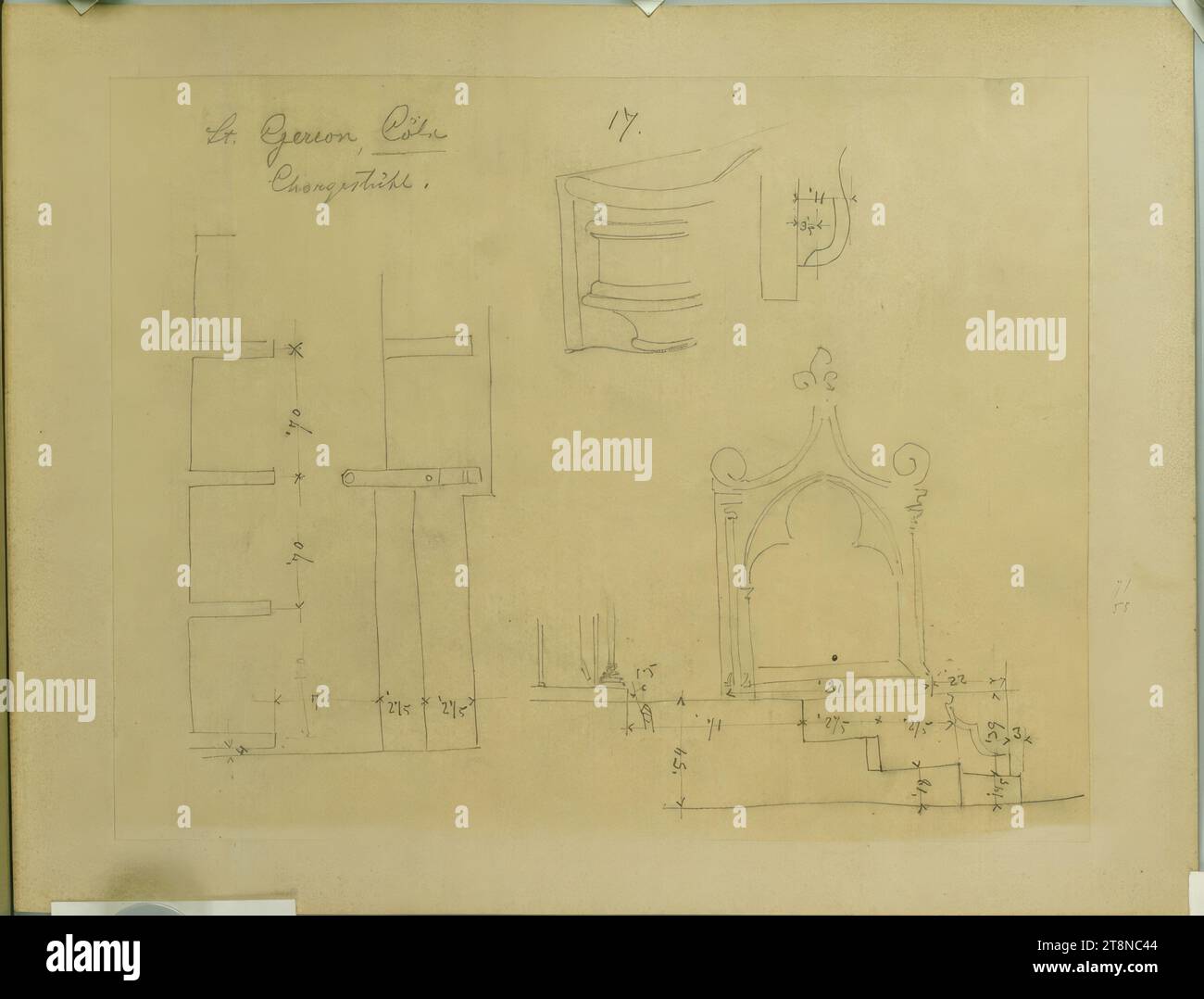 Cologne, St. Gereon, details of the choir stalls, ground plan ...