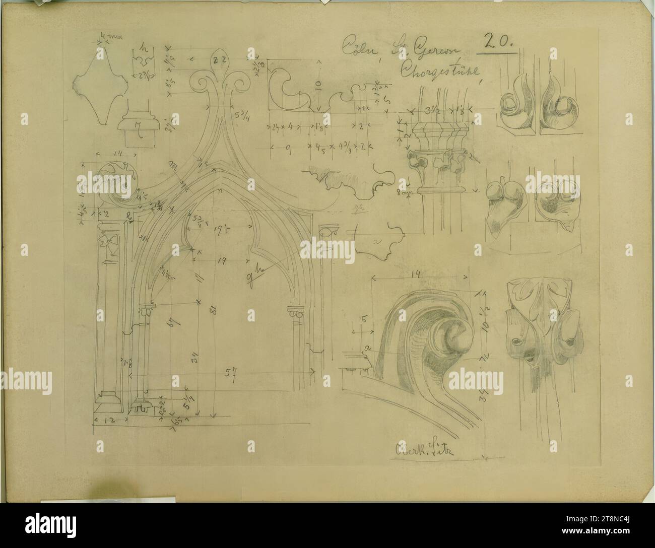 Cologne, St. Gereon, details of the choir stalls, ground plan ...