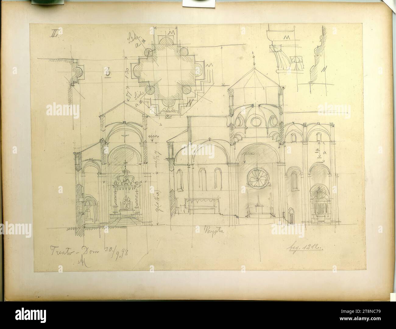 Architectural survey, Trento, cathedral, cross section and longitudinal ...