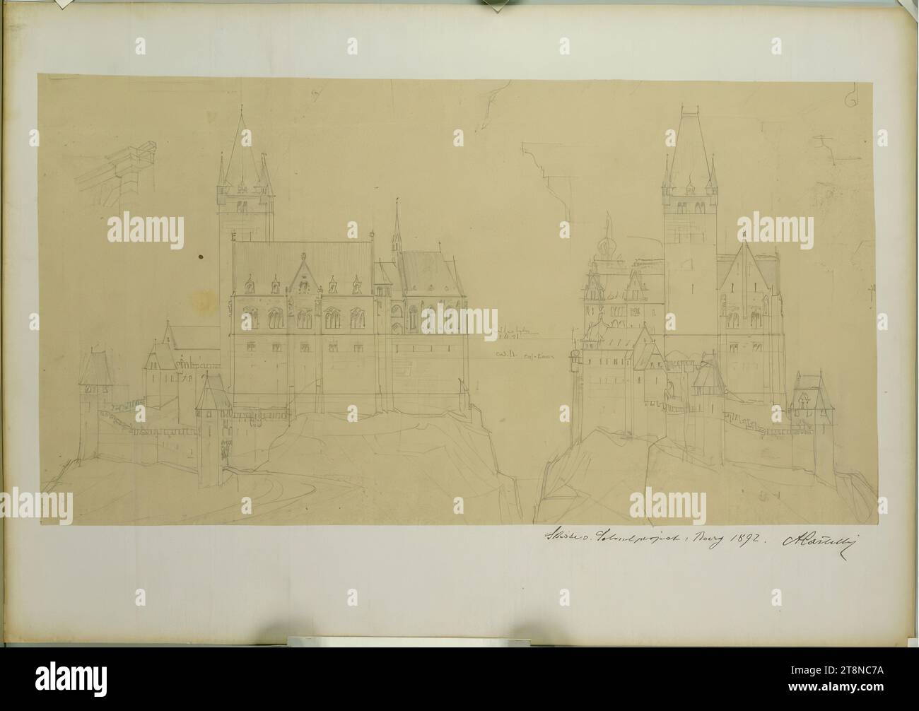 Draft for a castle (school project - diploma thesis?), elevation ...
