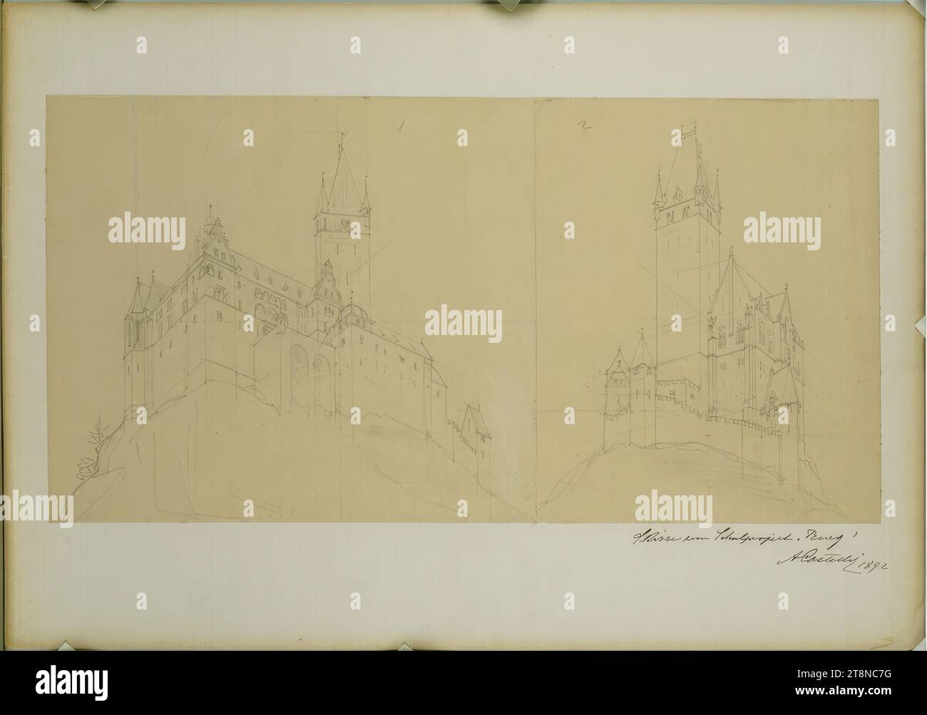 Draft for a castle (school project - diploma thesis?), perspective ...