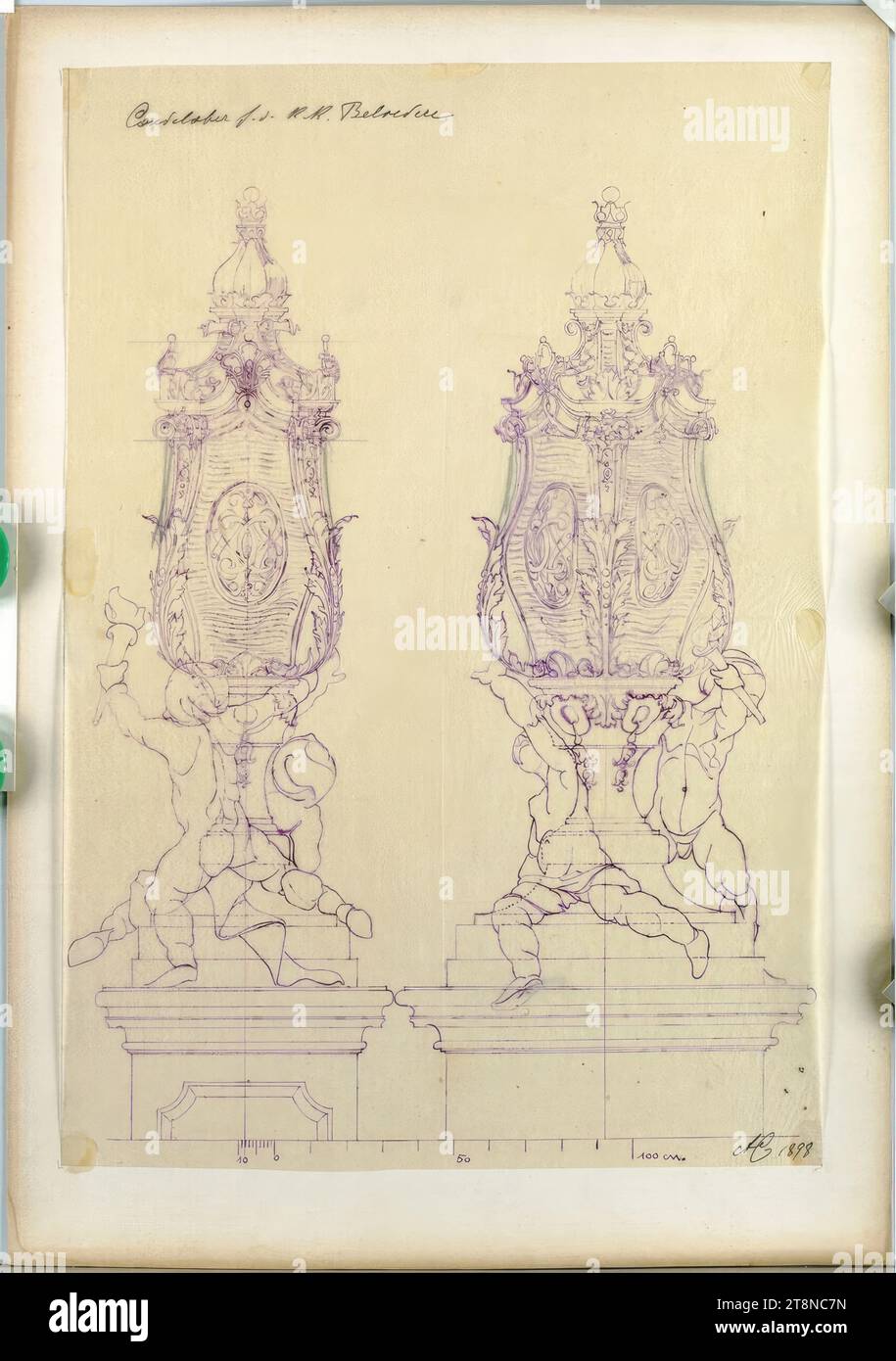 Architectural survey, Vienna, Upper Belvedere, staircase candelabra ...