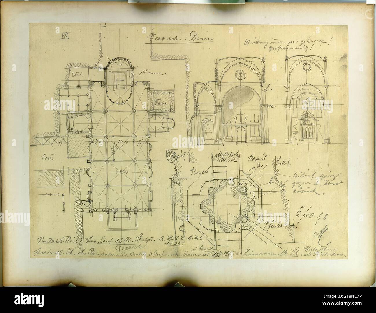 Architectural survey, Verona, cathedral, ground plan, section, details ...
