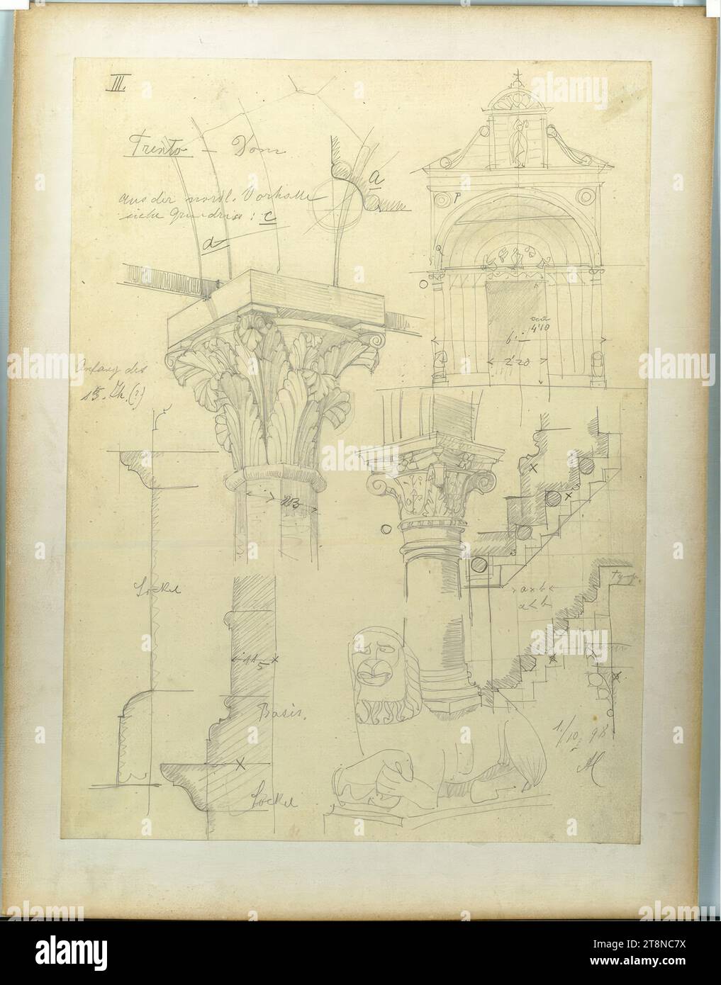 Architectural survey, Trento, cathedral, portal and columns, ground ...