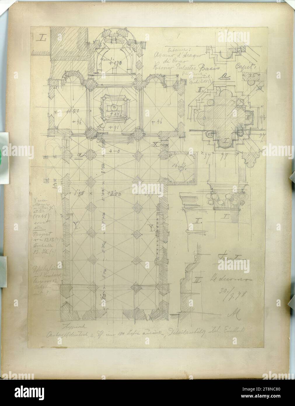 Architectural survey, Trento, cathedral, ground plan and details in ...