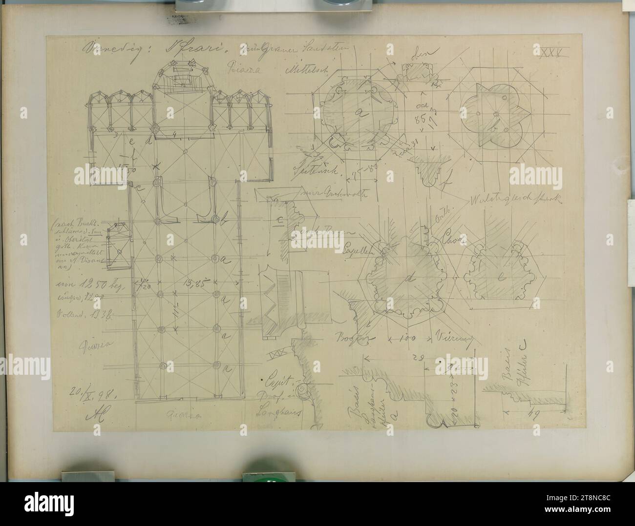 Architectural survey, Venice, Frari Church, floor plan, pillar sections ...