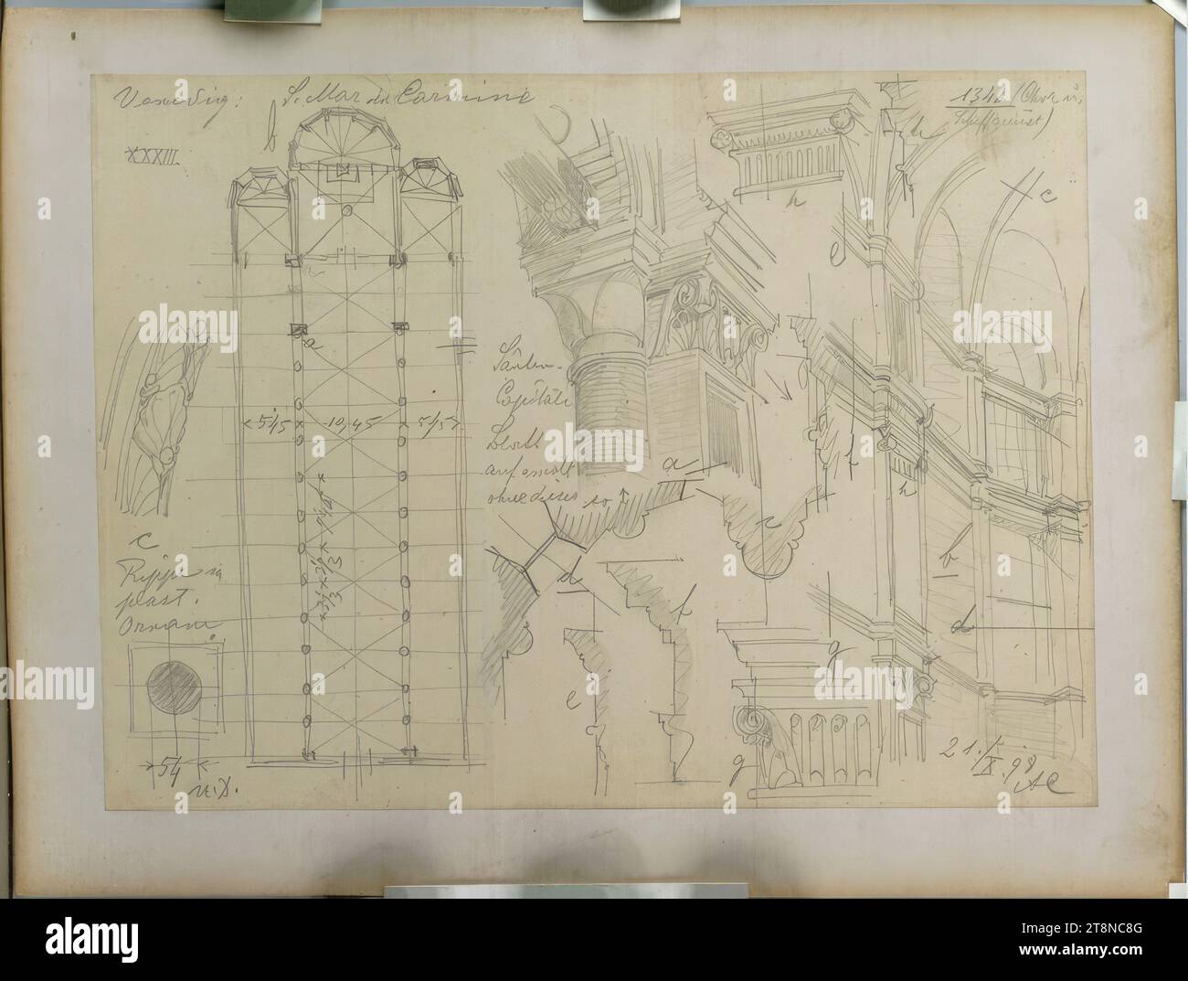 Architectural survey, Venice, S. Maria in Carmine, ground plan, insight ...