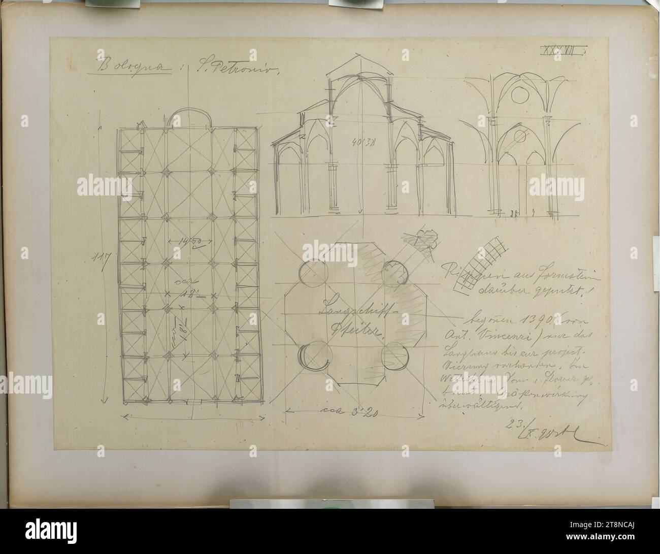 Architectural survey, Bologna, S. Petronio, ground plan, cross section ...
