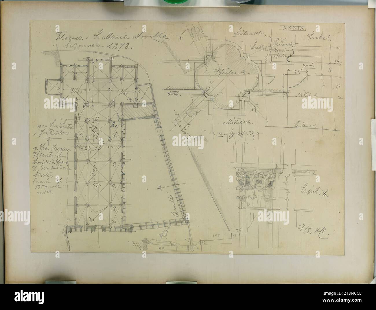 Architectural survey, Florence, S. Maria Novella, ground plan, pillar ...