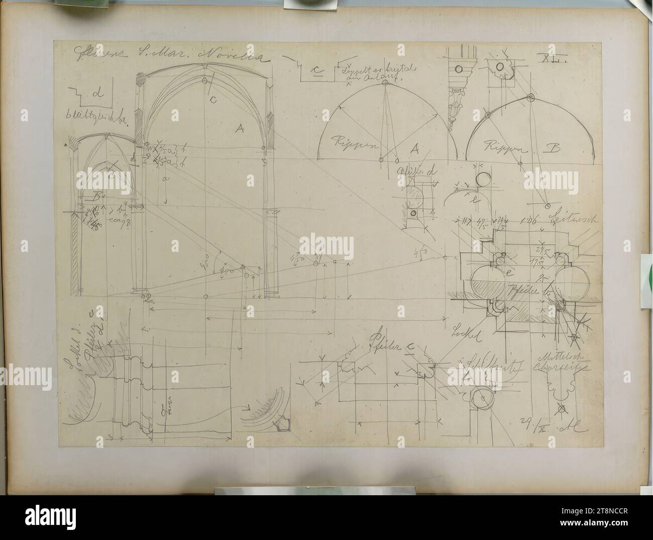 Architectural survey, Florence, S. Maria Novella, cross-section, pillar ...