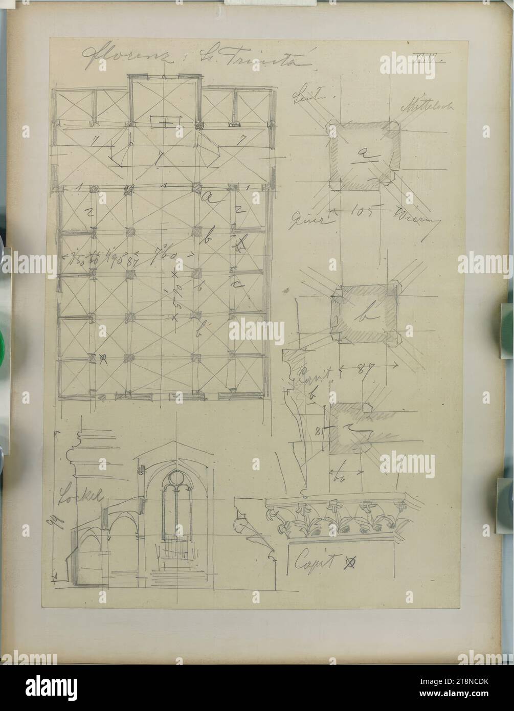 Architectural survey, Florence, SS. Trinità, ground plan, cross section ...
