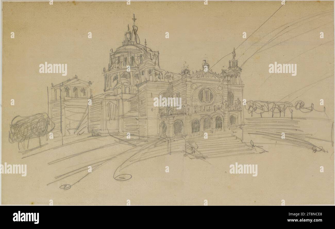 Design for a cupola, entrance facade, perspective, Alfred Castelliz ...