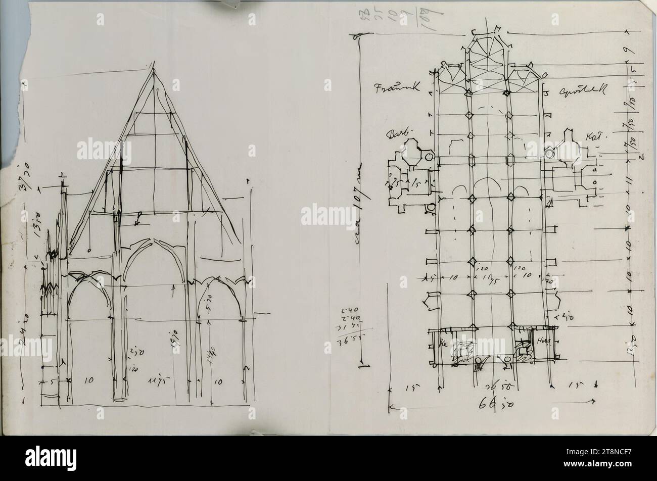 Vienna, St. Stephen's Cathedral, floor plan, cross section, around 1905 ...