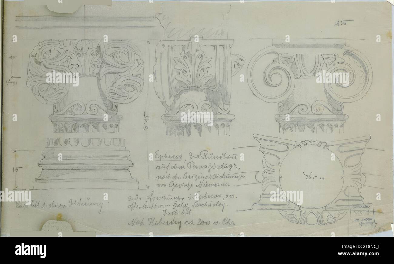 Ephesos, capital studies, elevation, bottom view, 1927, architectural ...