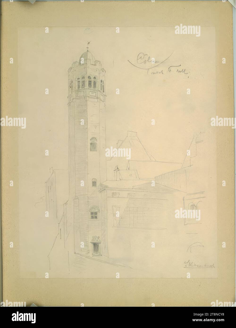 Cologne, polygonal tower, perspective, architectural drawing, paper ...