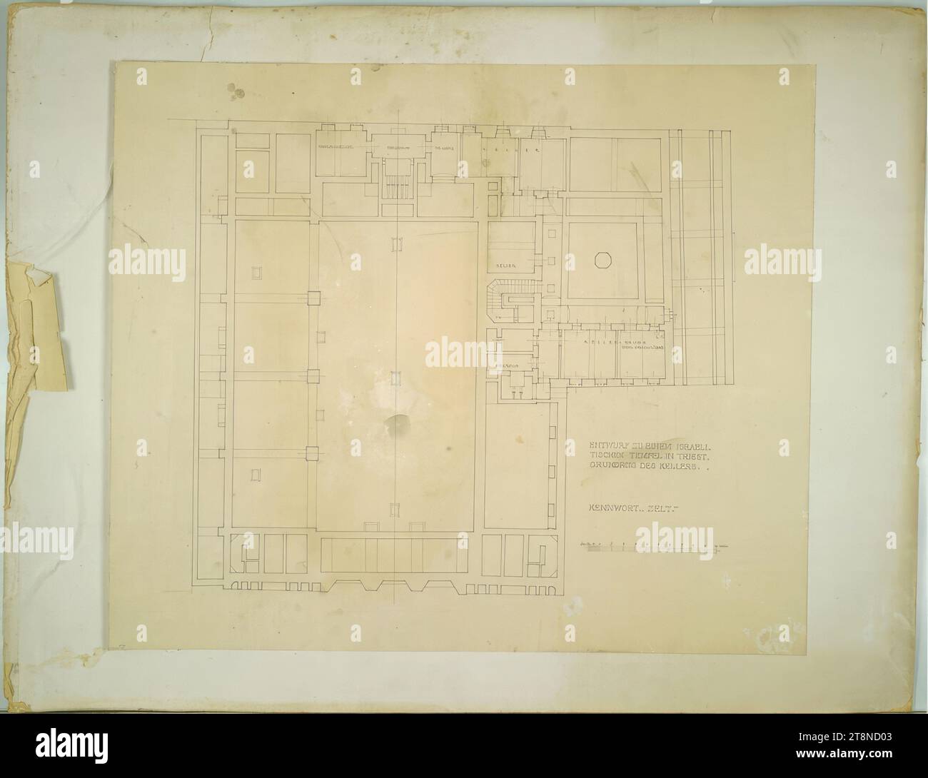 Trieste, synagogue (competition design), basement, floor plan, Alfred ...