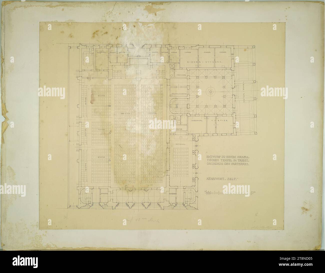 Trieste, synagogue (competition design), ground floor, floor plan ...