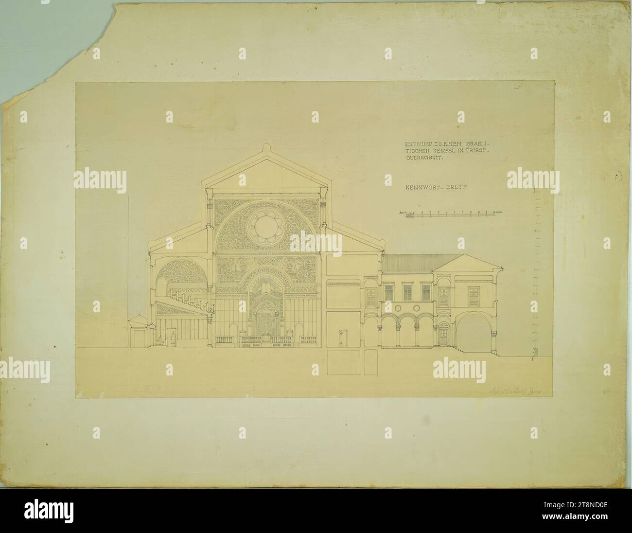 Trieste, synagogue (competition design), cross-section, Alfred Castelliz (Celje 1870 - 1940 ...