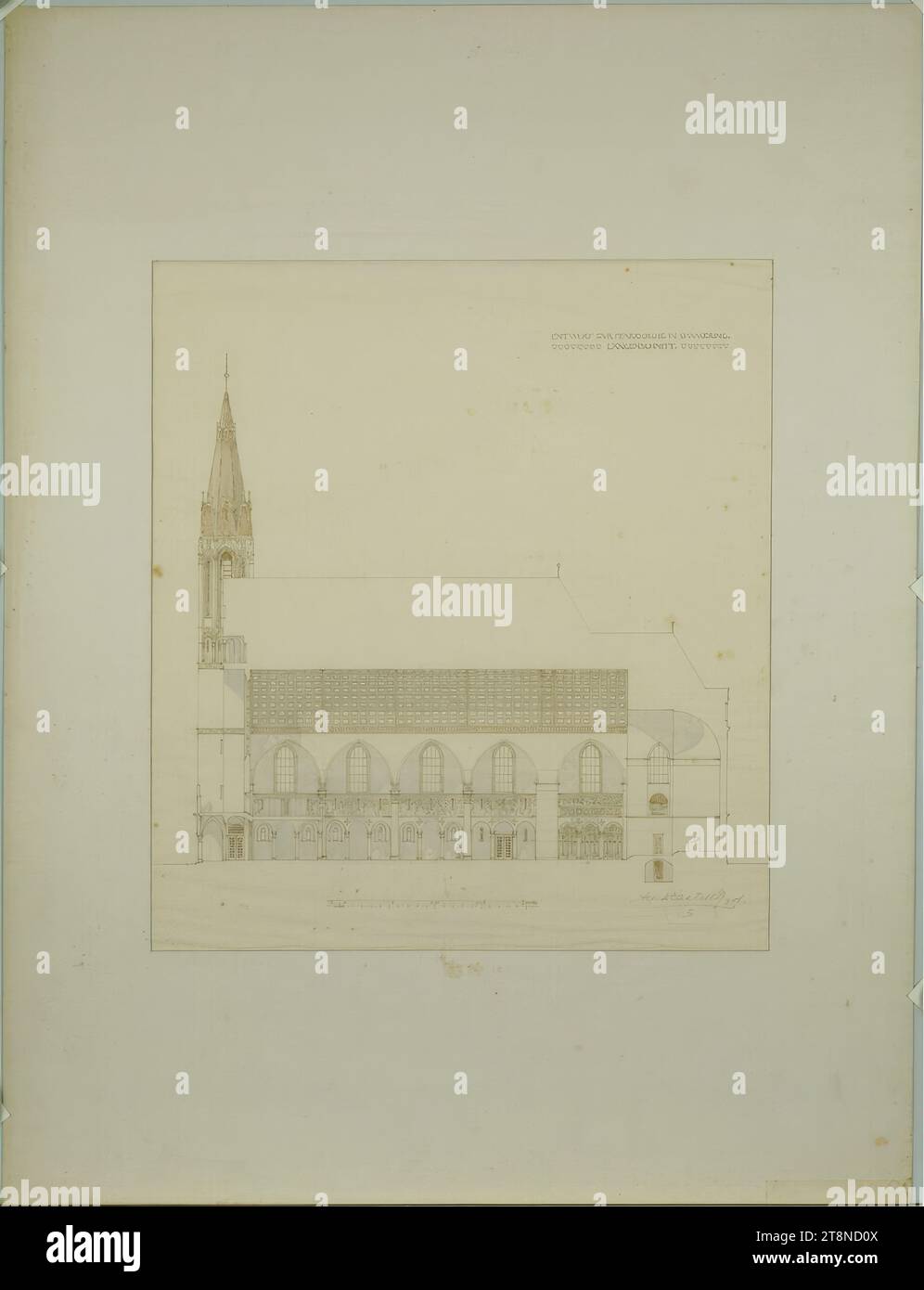 Vienna-Simmering, parish church design, longitudinal section, Alfred ...