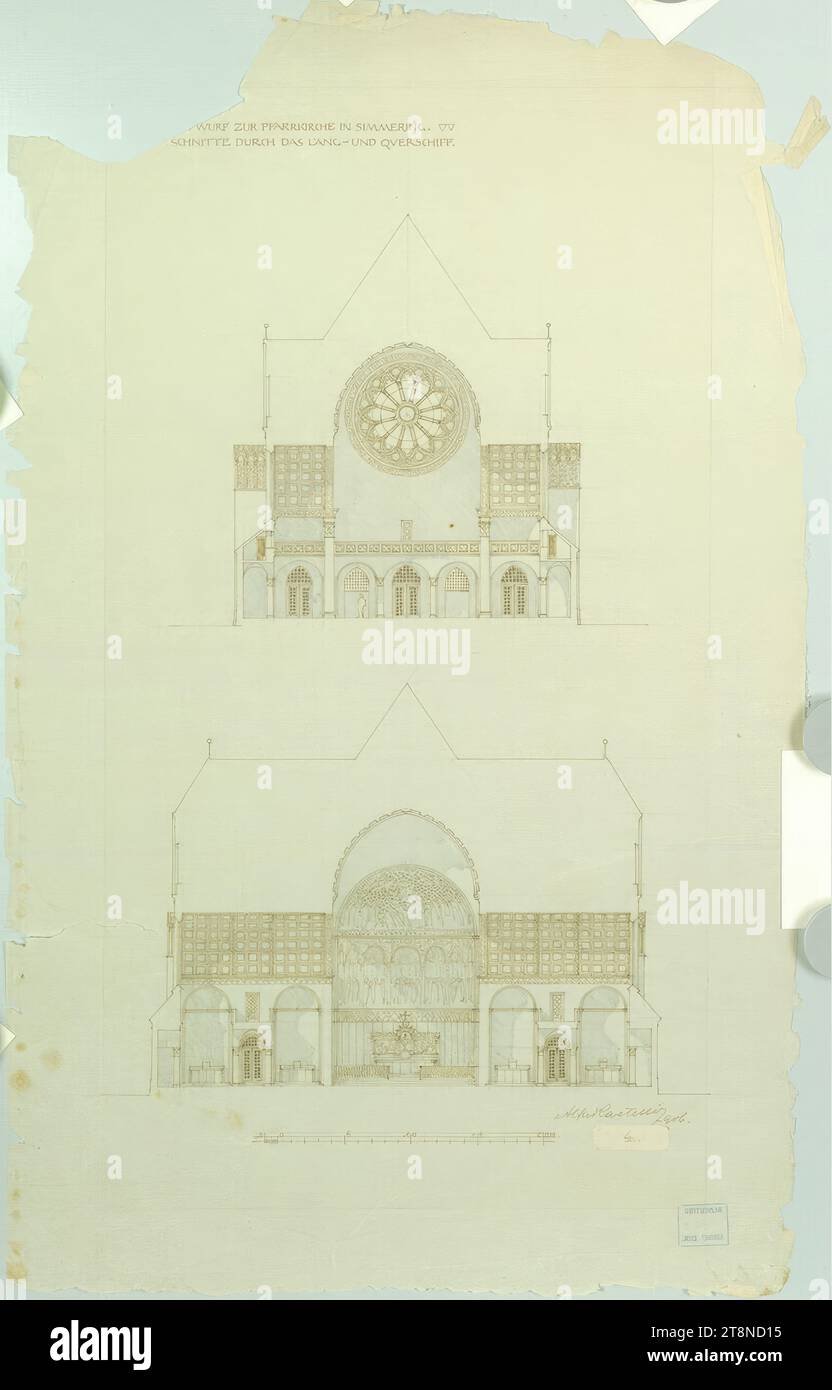 Vienna-Simmering, parish church design, cross sections, Alfred ...