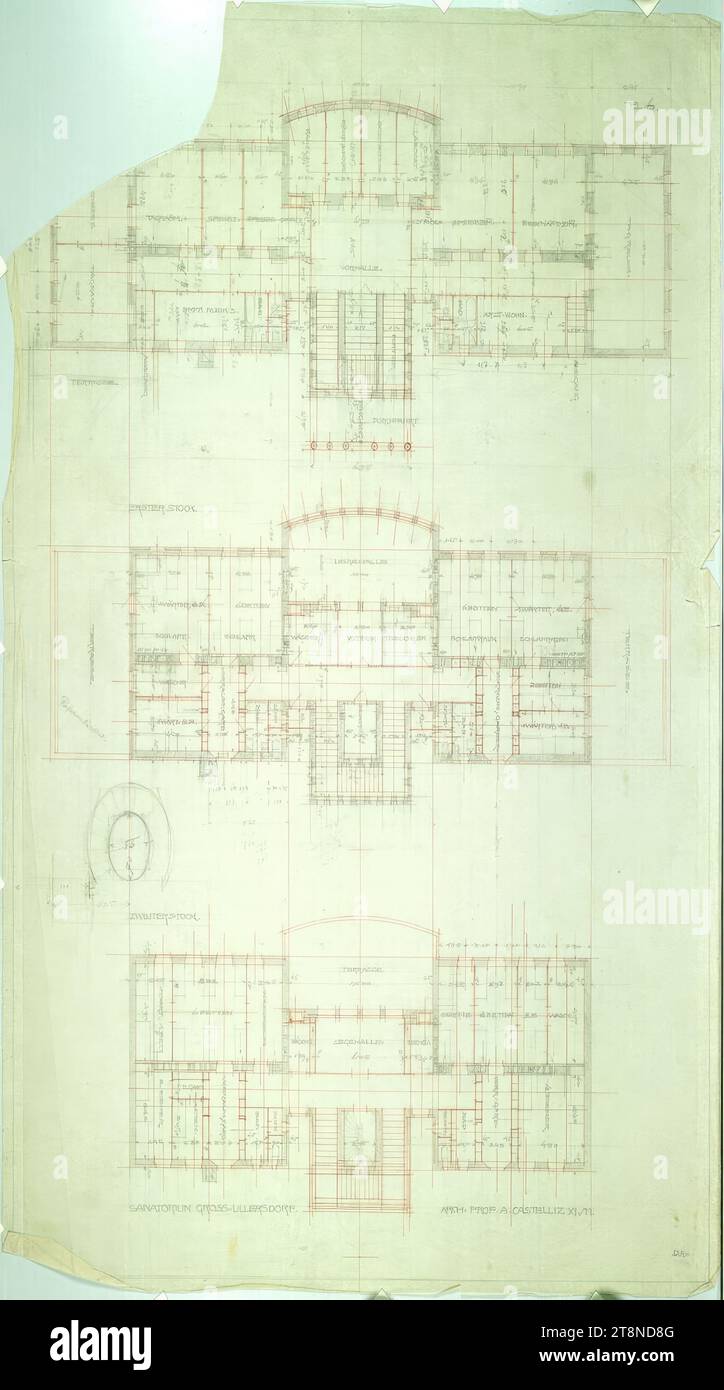 Bad Groß Ullersdorf (North Moravia), Thesstal sanatorium, floor plan, ground floor, 1st and 2nd ...