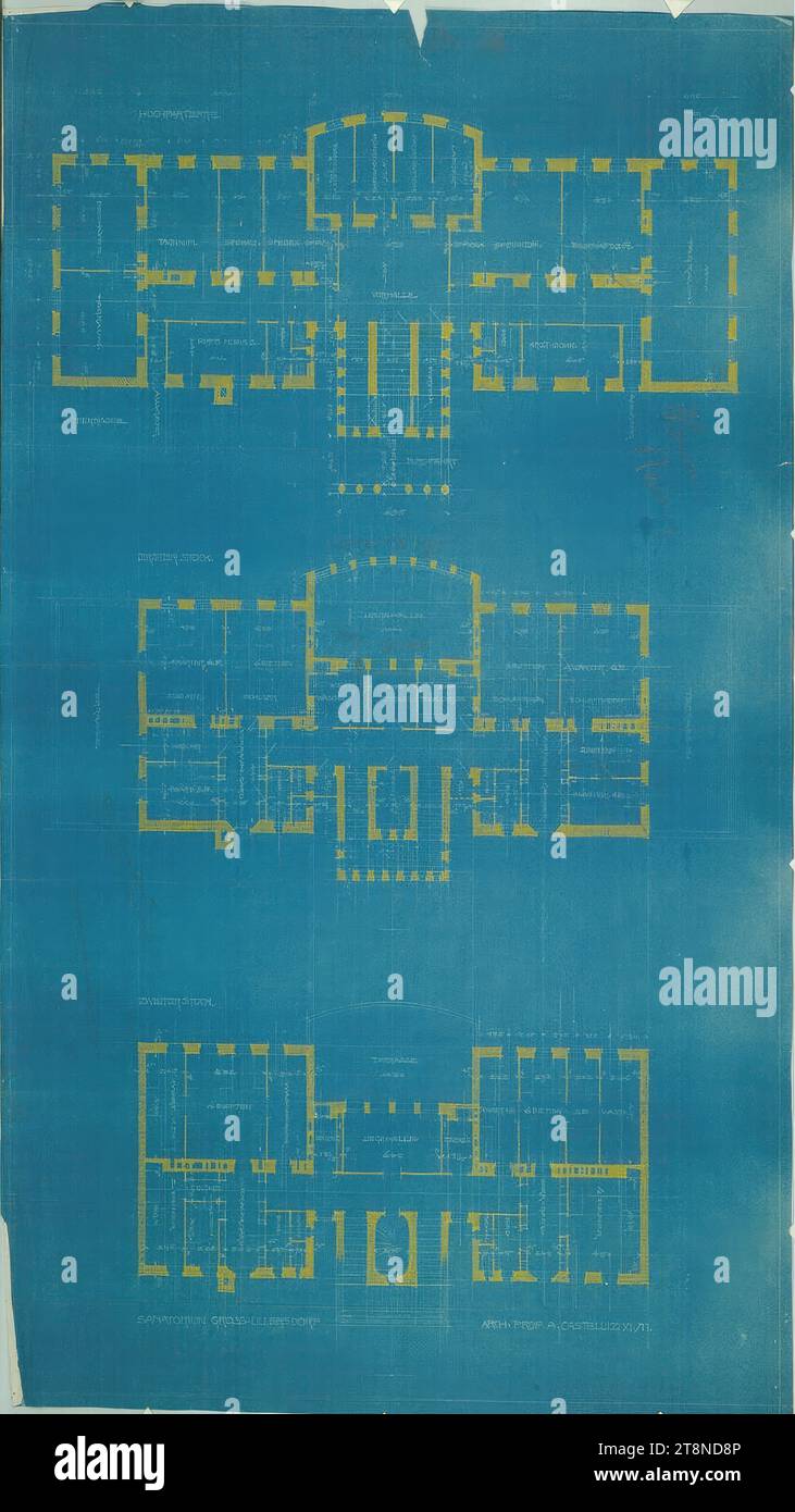 Bad Groß Ullersdorf (North Moravia), Thesstal sanatorium, floor plan, ground floor, 1st and 2nd ...