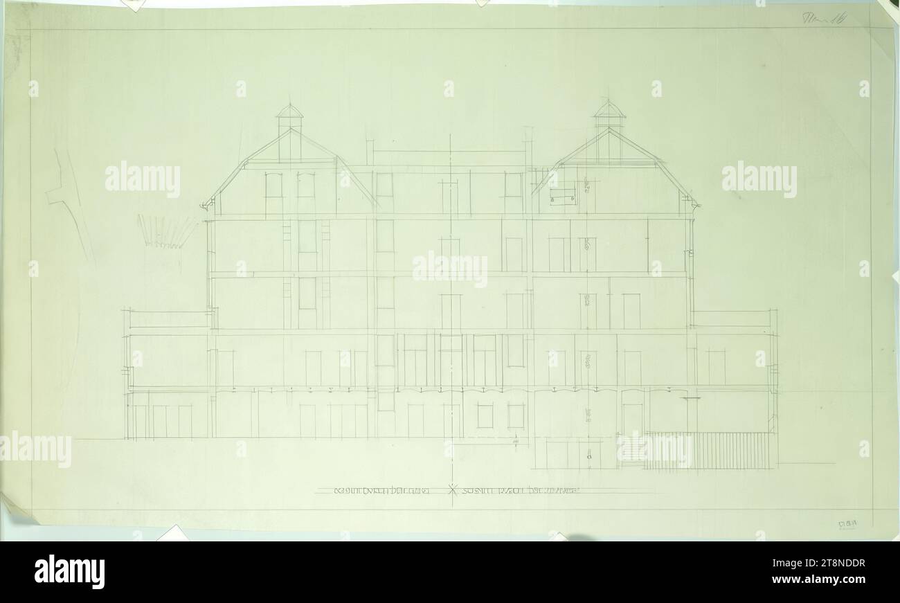 Bad Groß Ullersdorf (North Moravia), Thesstal sanatorium, longitudinal section, Alfred Castelliz ...