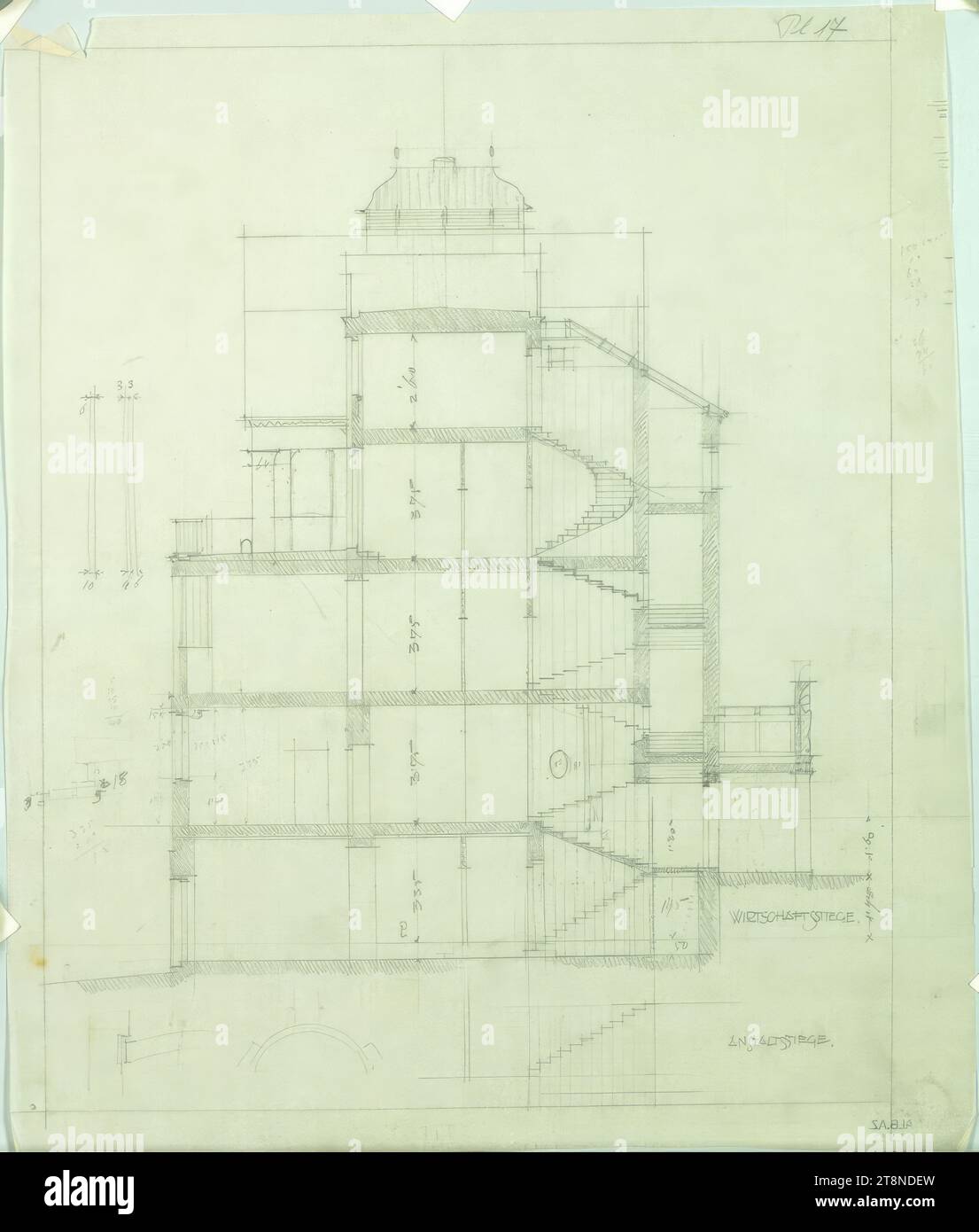 Bad Groß Ullersdorf (North Moravia), Thesstal sanatorium, cross section, Alfred Castelliz (Celje ...