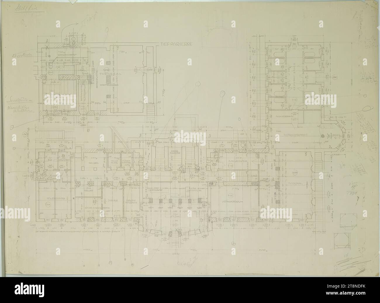Bad Groß Ullersdorf (North Moravia), Thesstal sanatorium, floor plan of basement and cellar ...
