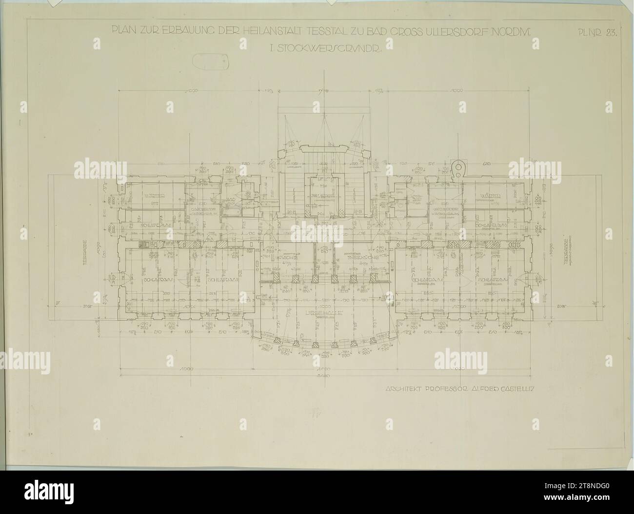 Bad Groß Ullersdorf (North Moravia), Thesstal sanatorium, ground plan 1st floor, submission plan ...