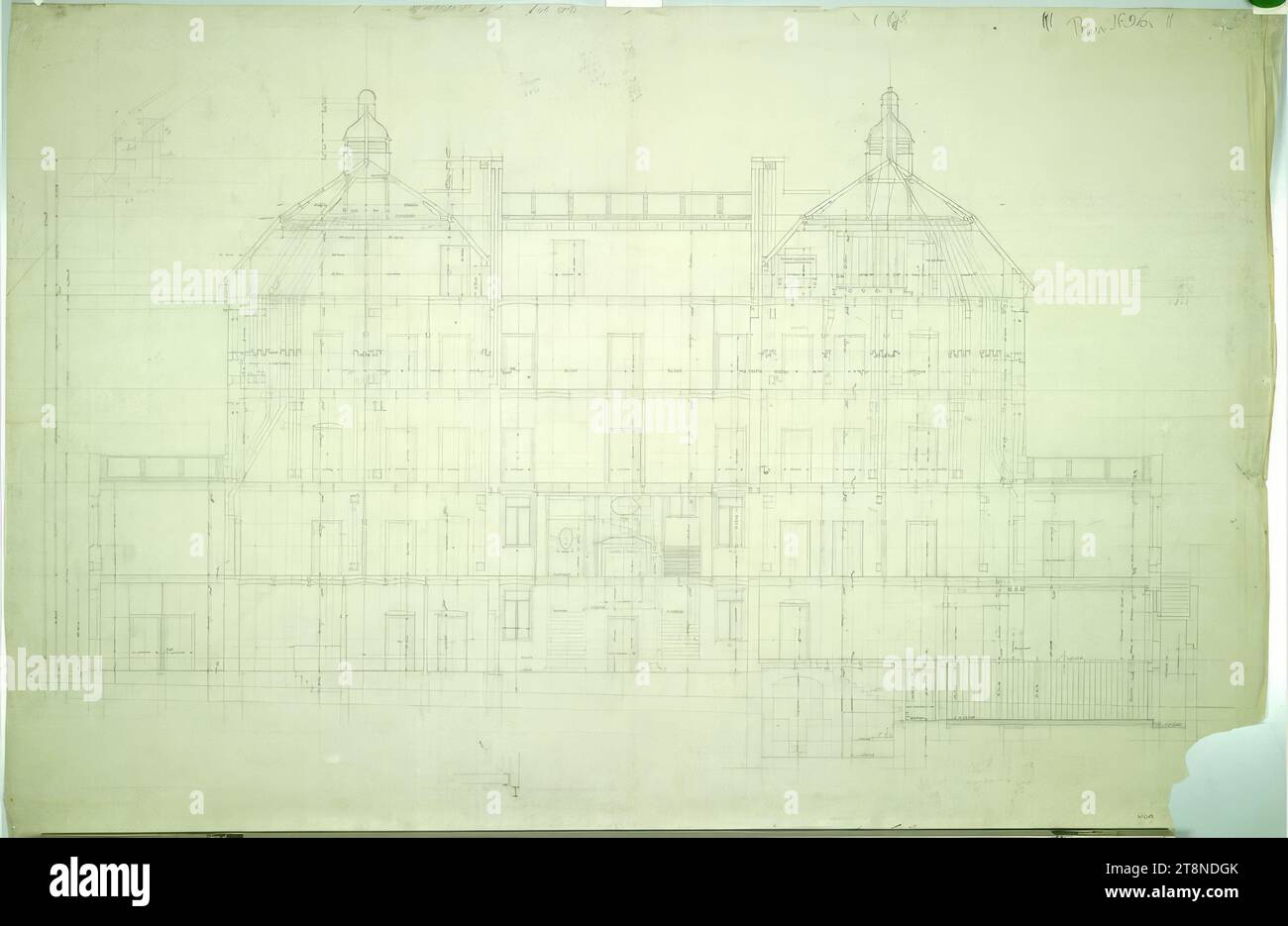 Bad Groß Ullersdorf (North Moravia), Thesstal sanatorium, longitudinal section, submission plan ...