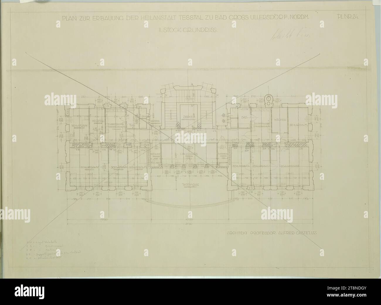 Bad Groß Ullersdorf (North Moravia), Thesstal sanatorium, ground plan 2nd floor, submission plan ...