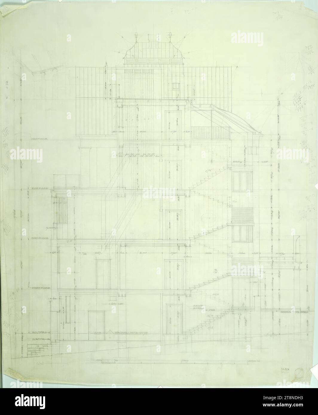 Bad Groß Ullersdorf (North Moravia), Thesstal sanatorium, cross section, submission plan, Alfred ...