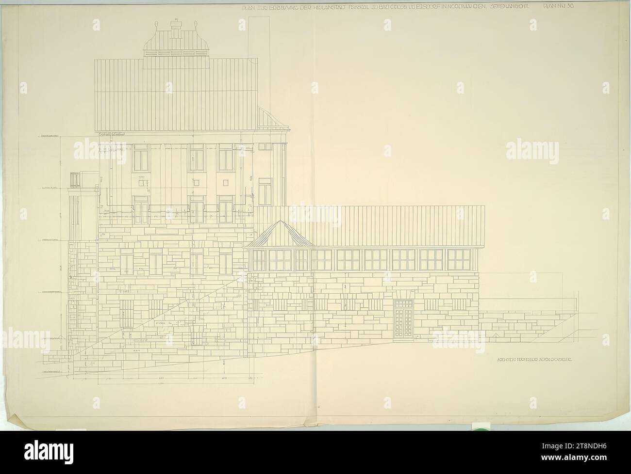 Bad Groß Ullersdorf (North Moravia), Thesstal Sanatorium, side view, submission plan, Alfred ...