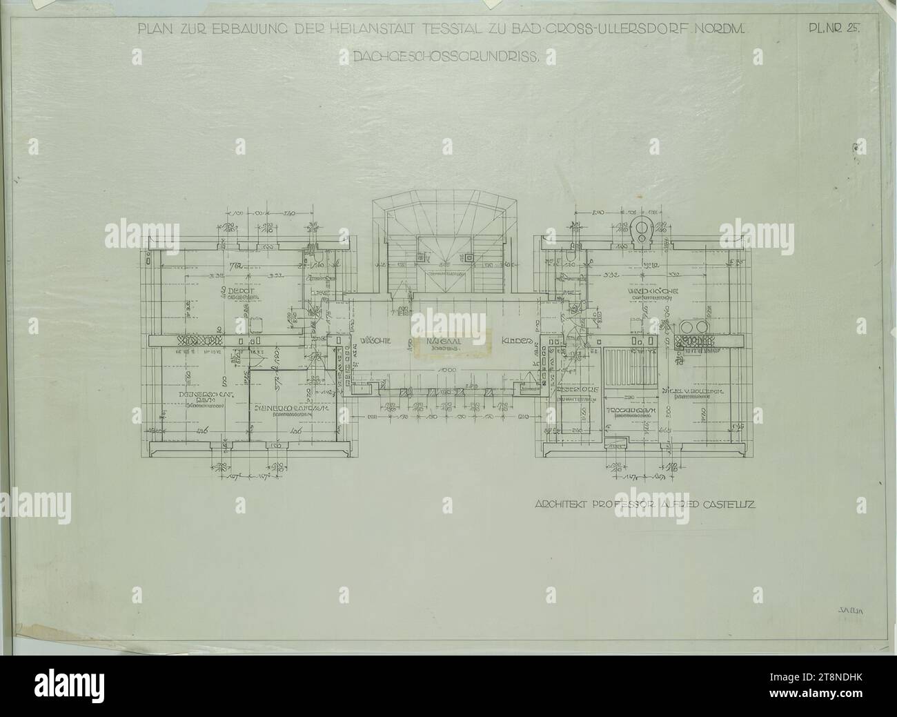 Bad Groß Ullersdorf (North Moravia), Thesstal sanatorium, floor plan of the attic, submission ...