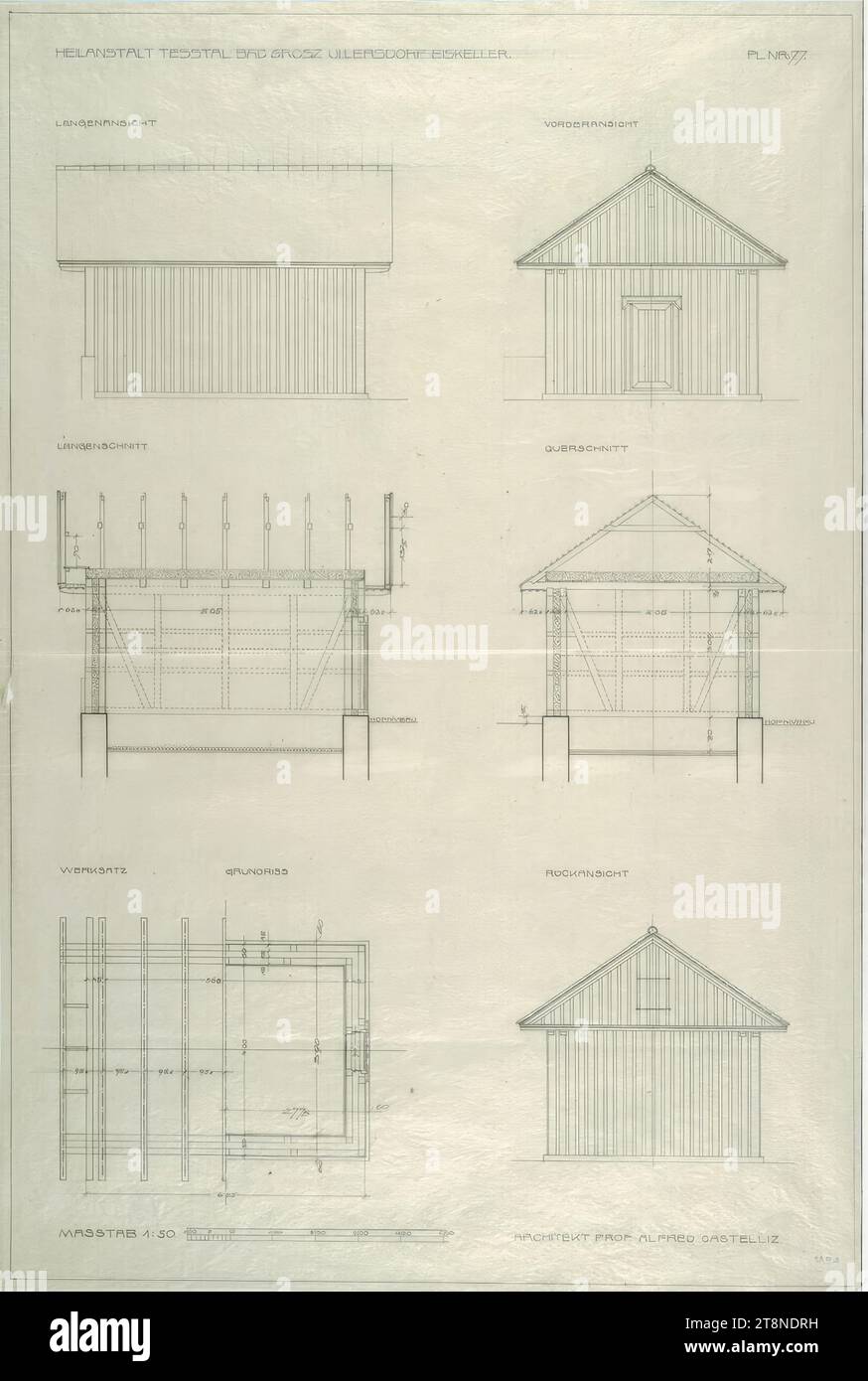 Bad Groß Ullersdorf (North Moravia), Thesstal sanatorium, ice cellar, ground plan, sections ...