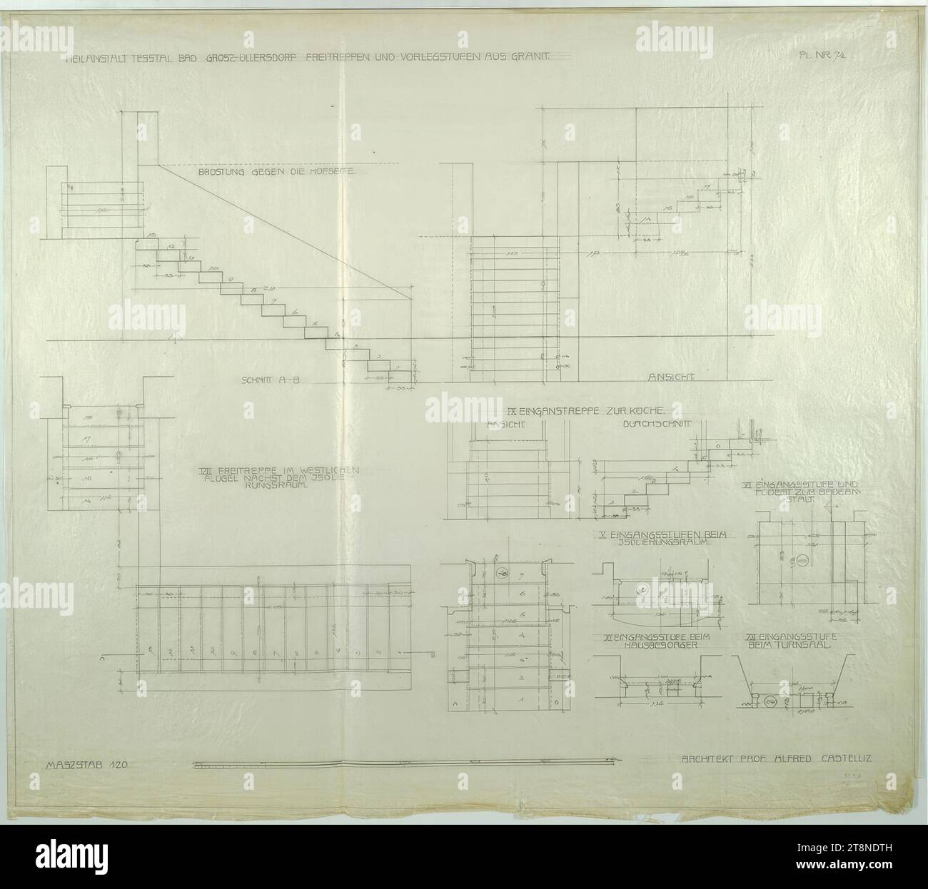 Bad Groß Ullersdorf (North Moravia), Thesstal sanatorium, stairways and landing steps made of ...