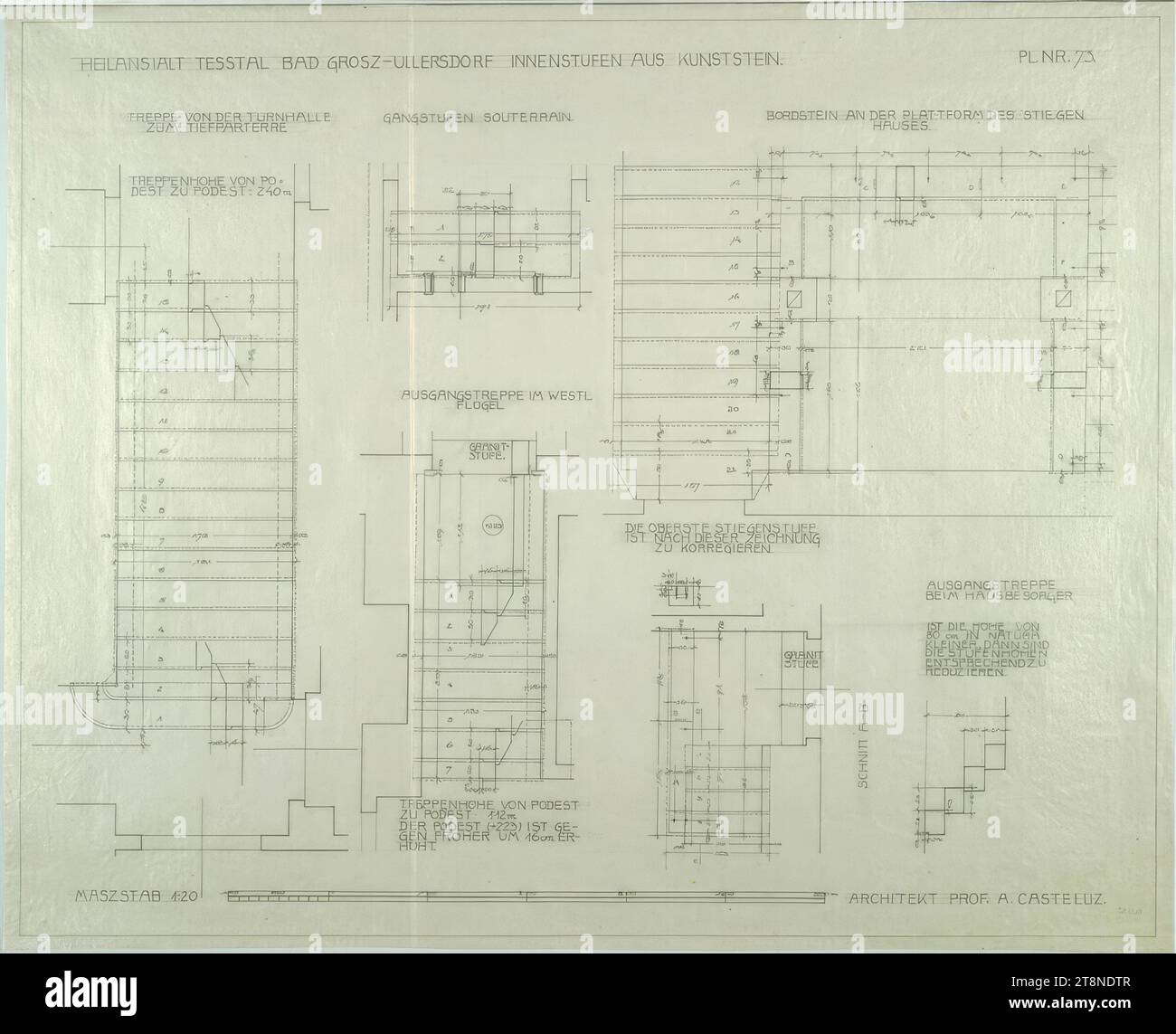 Bad Groß Ullersdorf (North Moravia), Thesstal sanatorium, interior steps made of artificial ...