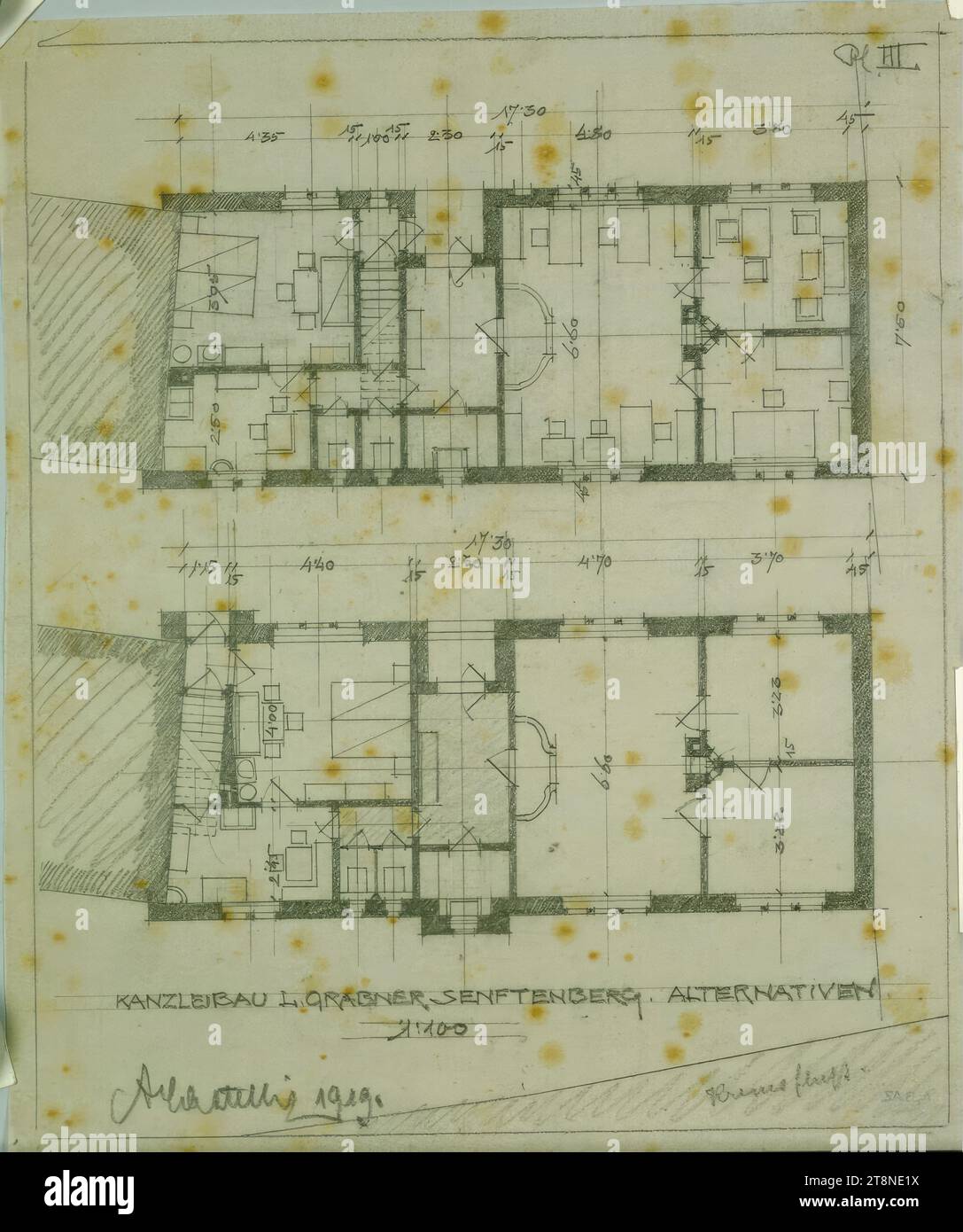 Senftenberg, office building Ludwig Grabner, alternatives, ground plans ...