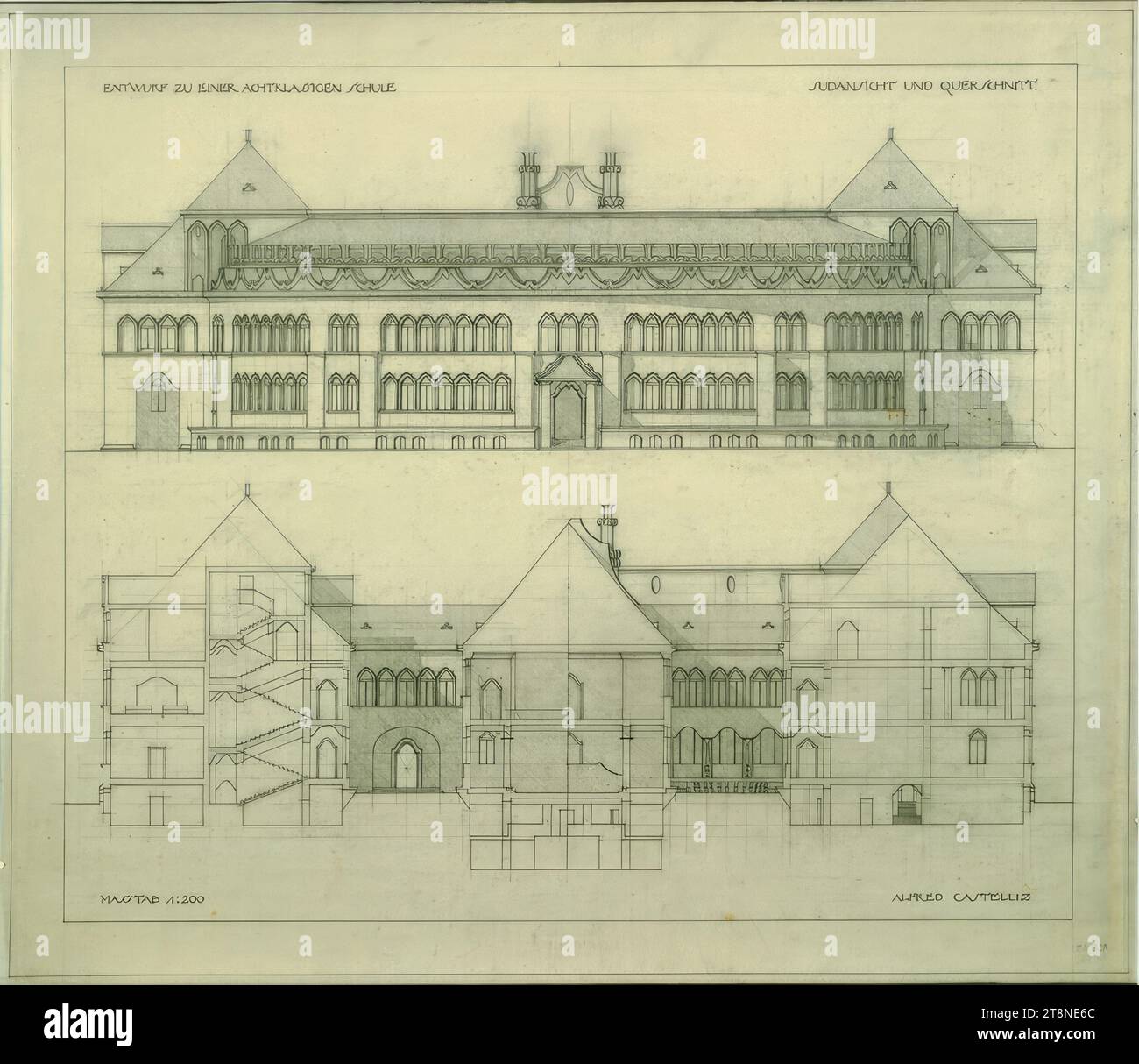 Draft for an 8-class school, outlines and sections, 1922-1924 ...
